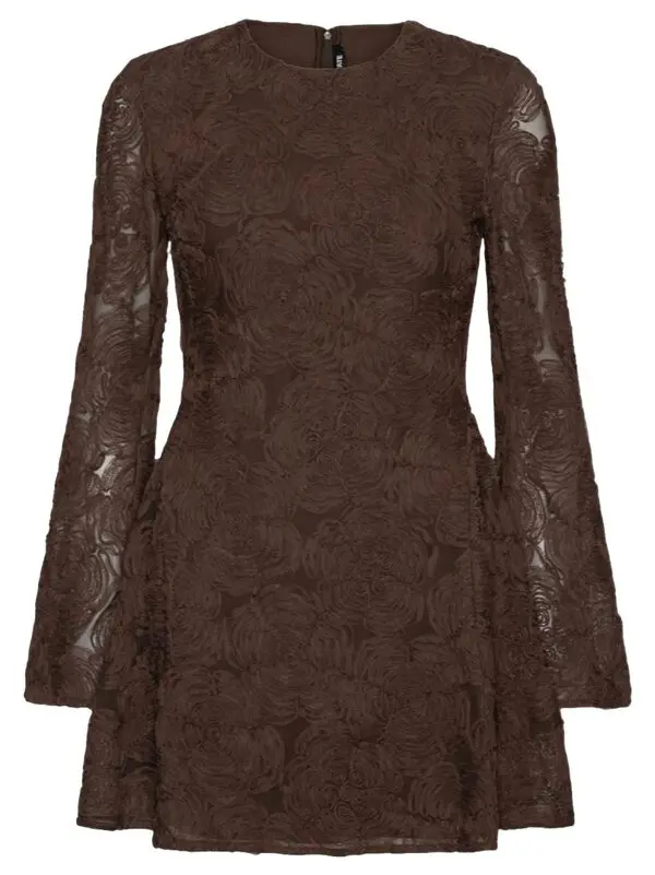 ROTATE BY BIRGER CHRISTENSEN Sheer Floral Mini Dress - Coffee Color