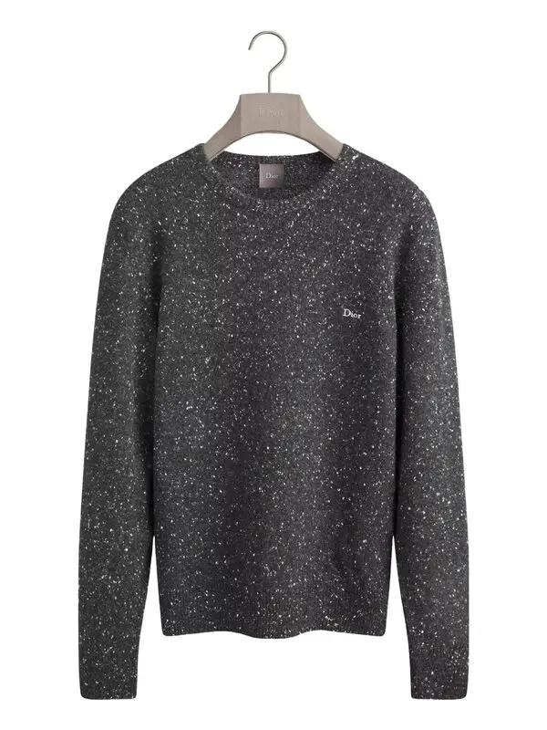 Dior Cashmere Sweater With Embroidery And Mottled Effect - Grey