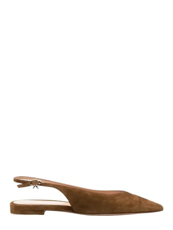 GIANVITO ROSSI Suede Slingback Pointed-toe Ballet Flats - Brown