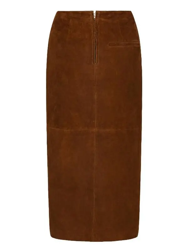 ROTATE BY BIRGER CHRISTENSEN Suede Midi Pencil Skirt - Brown