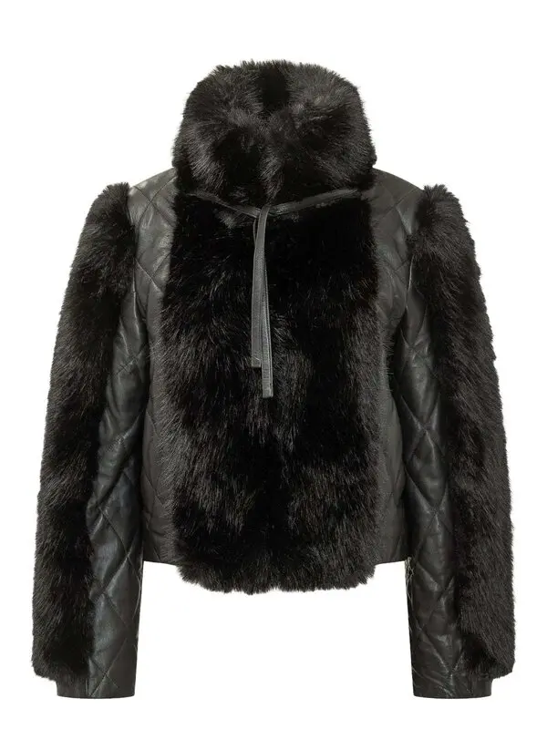 ROTATE BY BIRGER CHRISTENSEN Faux Fur Trimmed Leather Jacket - Black