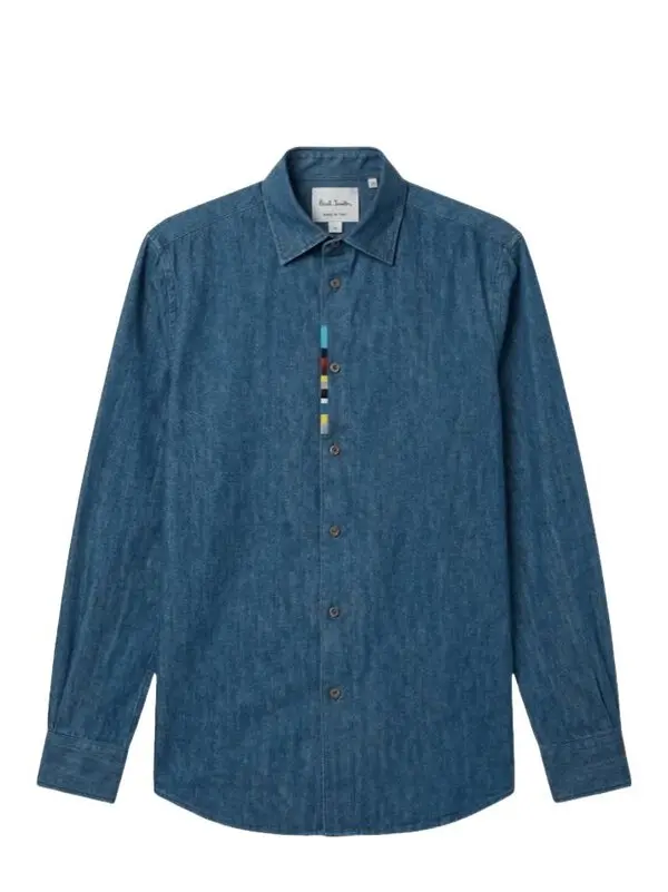 Paul Smith Washed Denim Shirt With Trim Detail - Blue