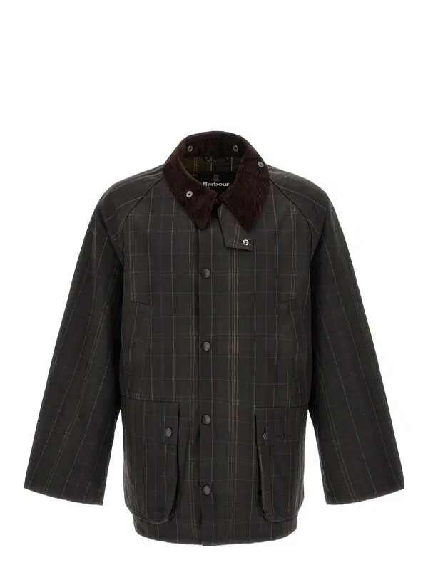 Barbour Waxed Cotton Plaid Casual Jacket - Green