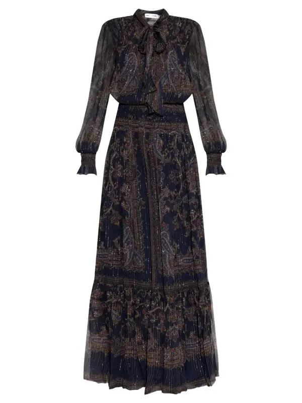 SELF-PORTRAIT Paisley Print Metallic Thread Maxi Dress - Navy