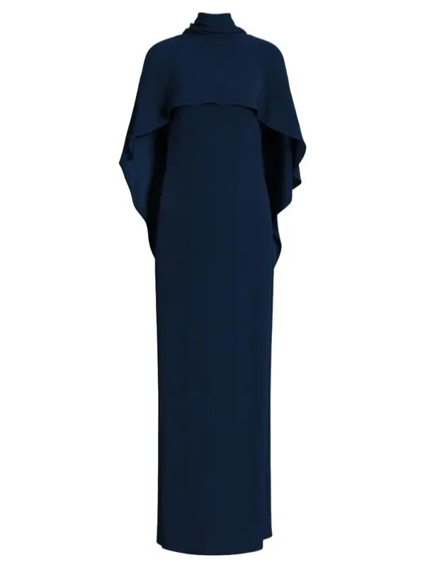 Alberta Ferretti Maxi Dress With Cape Detail And Back Bow - Blue