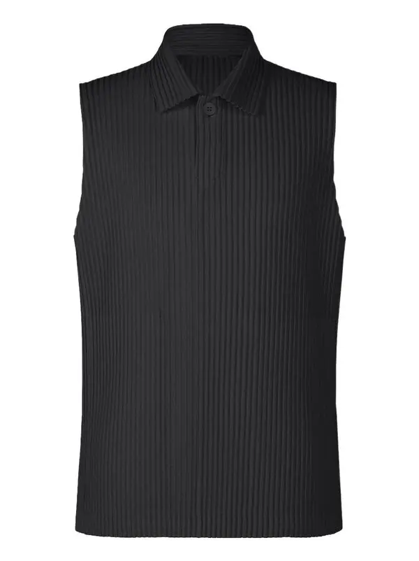 Issey Miyake Sleeveless Pleated Polo Shirt - Black