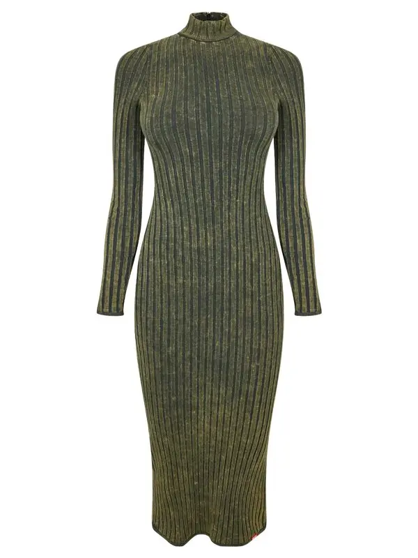 DIESEL® Mock Neck Long Sleeve Knit Midi Dress - Green