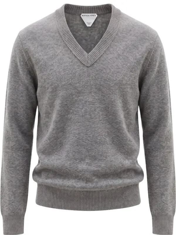 Bottega Veneta Long Sleeve Knit V-neck Top - Gray