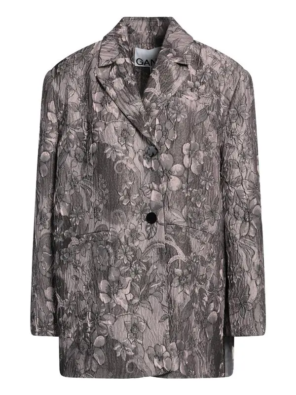 GANNI Floral Print Jacquard Jacket - Gray