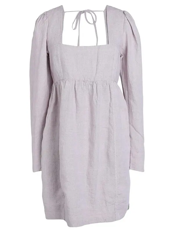 GANNI Short Dress With Long Sleeves And Square Neckline - White