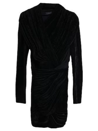 Balenciaga Long Sleeve V-neck Fitted Dress - Black