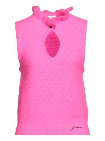 GANNI Sleeveless Knit Top With Ruffle Neck - Pink