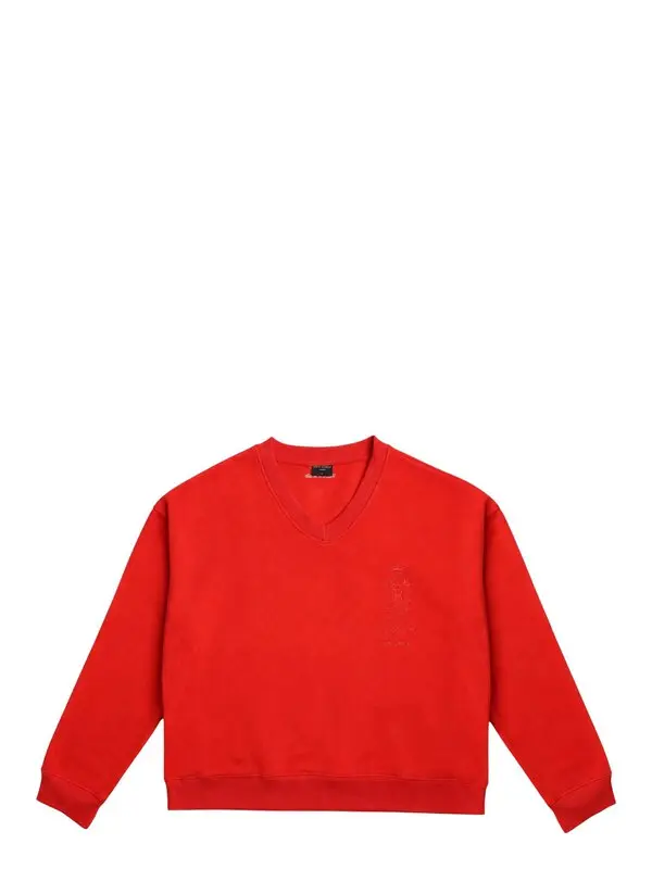 RAVE ON TREND Classic Crew V-neck Sweater - Red