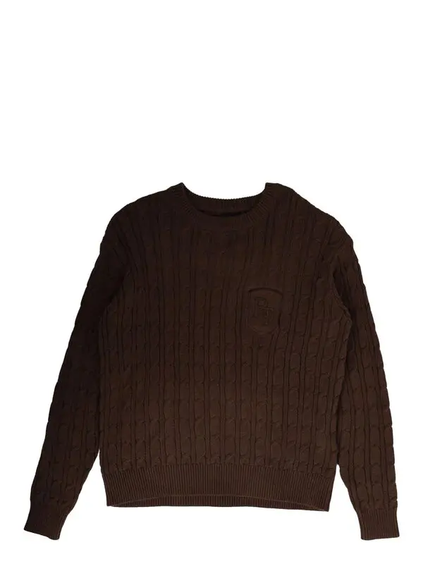 RAVE ON TREND Cable Knit Crewneck Sweater With Embroidered Detail - Brown