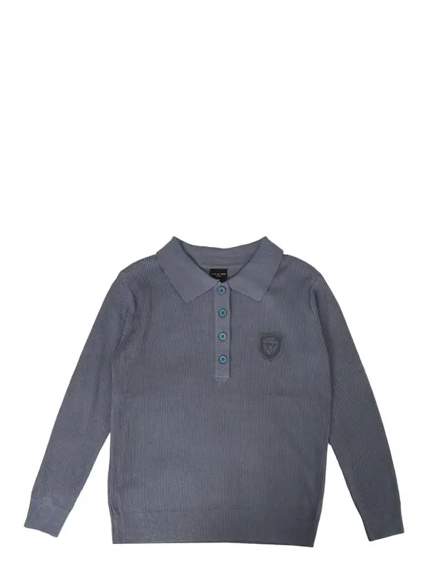 RAVE ON TREND Ribbed Knit Polo With Embroidered Emblem - Grey