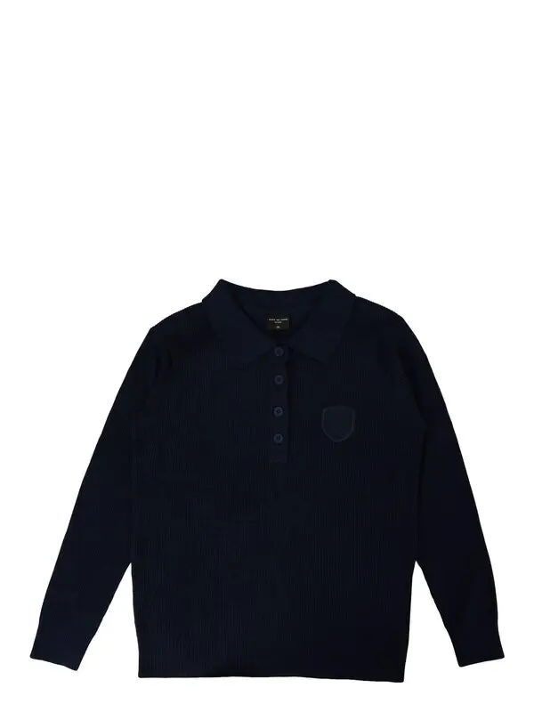 RAVE ON TREND Ribbed Knit Polo Shirt With Embroidered Emblem - Blue