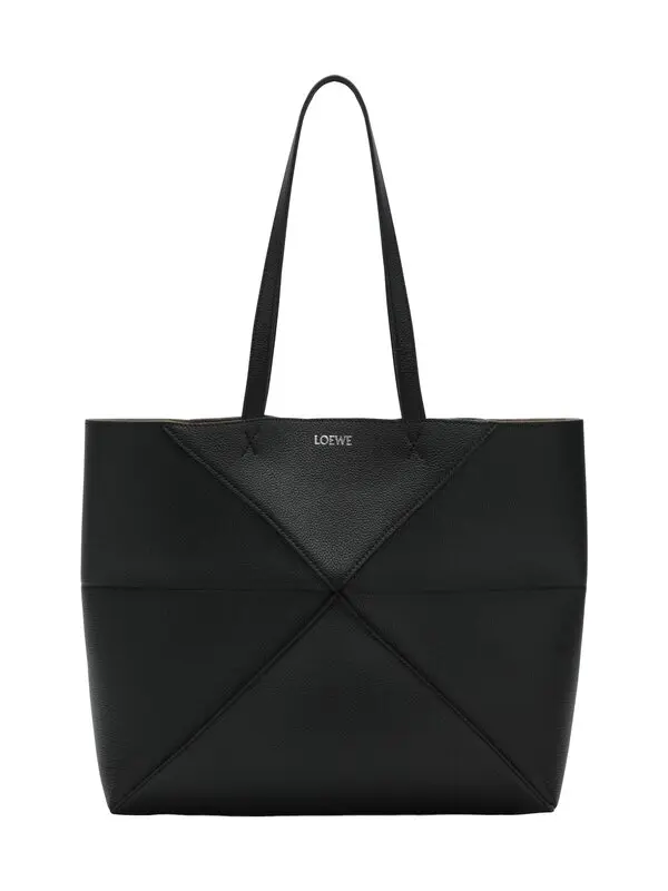 Loewe Medium Leather Puzzle Fold Tote Bag - Black