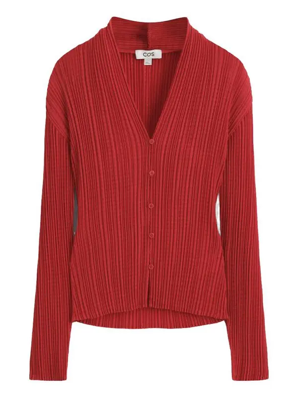 Cos Pleated Jacquard Cardigan - Red