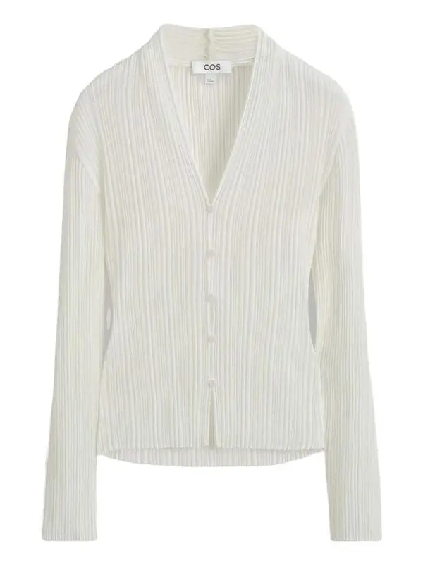 Cos Pleated Jacquard Cardigan - White