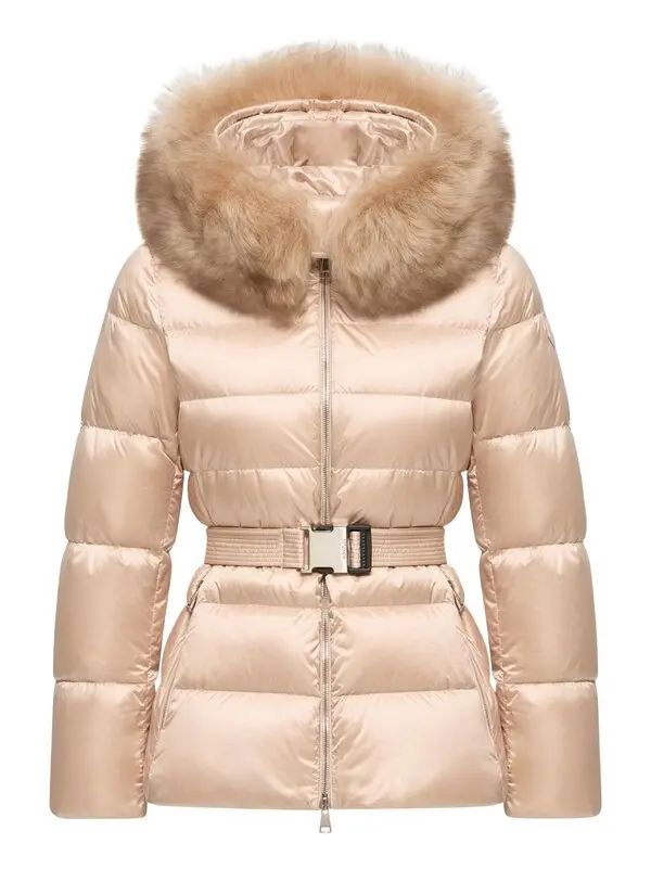 Moncler Short Down Jacket With Shearling Trim - Pink