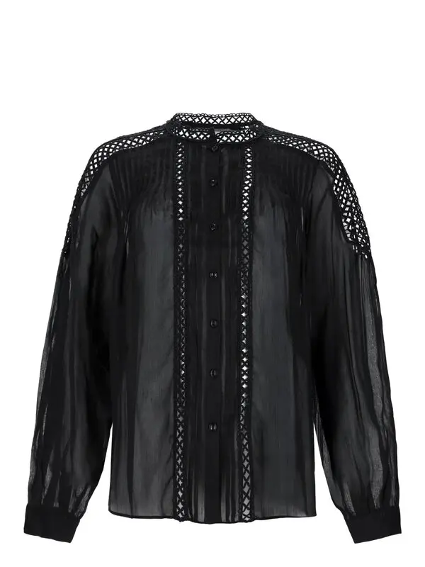 MARANT ETOILE Pleated Linen-blend Blouse - Black