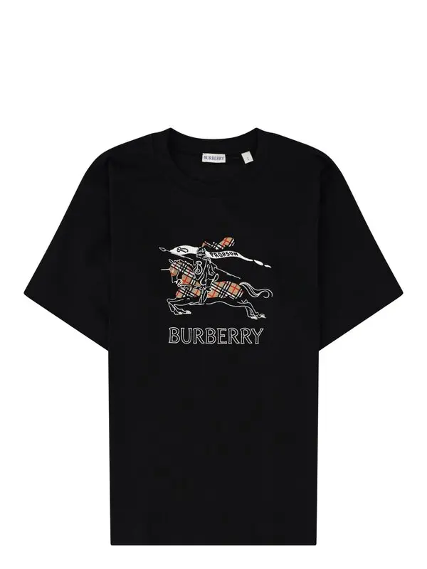 Burberry T-shirt In Cotone Con Knight Check - Black