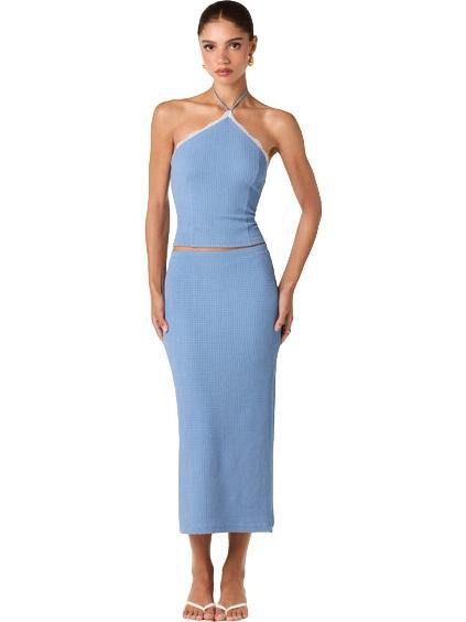 Astr The Label Milana Knit Midi Skirt - Blue