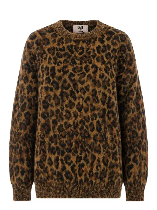 ANIYE BY Leopard Print Crewneck Relaxed Knit Sweater - Brown