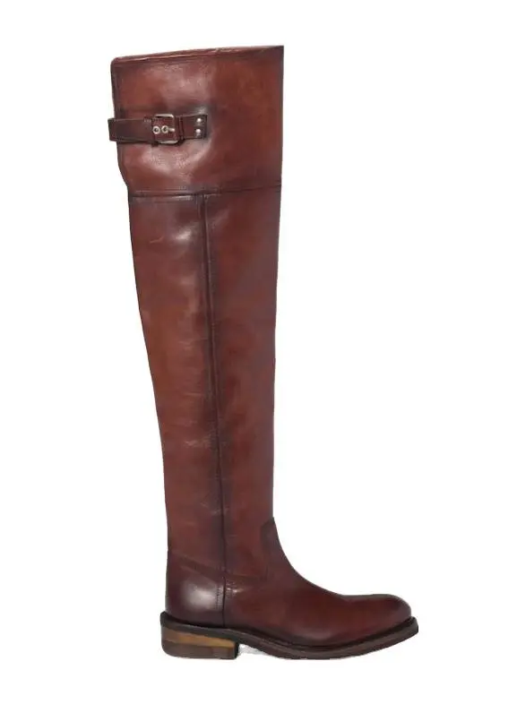 Miu Miu Over-the-knee Leather Boots With Buckle Detail - Coffee