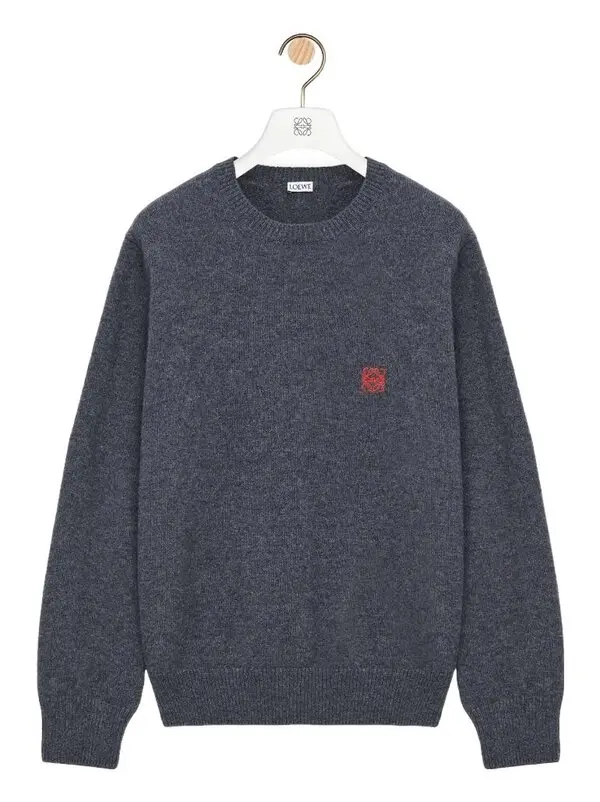 Loewe Wool Sweater With Anagram Embroidery - Grey