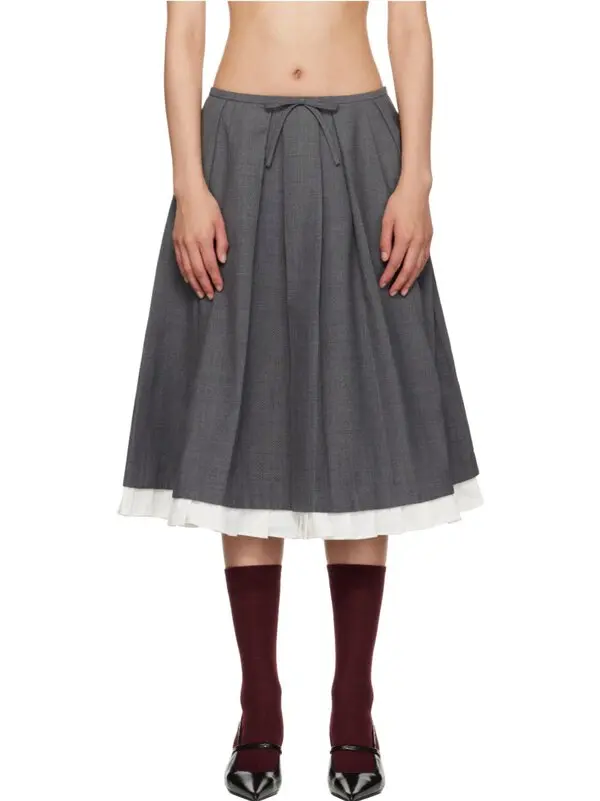 SHUSHU/TONG Ruffled Pleated Midi Skirt - Black