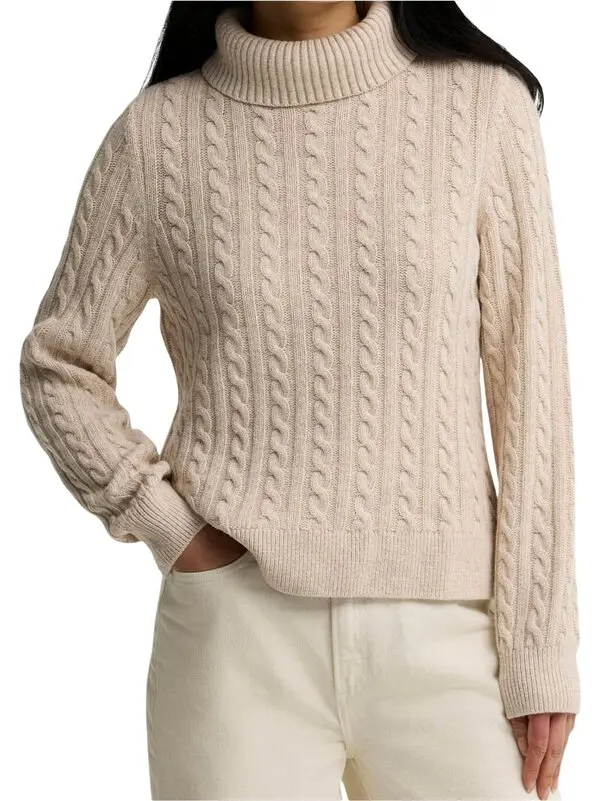 Barbour Cable Knit Turtleneck Sweater - Beige