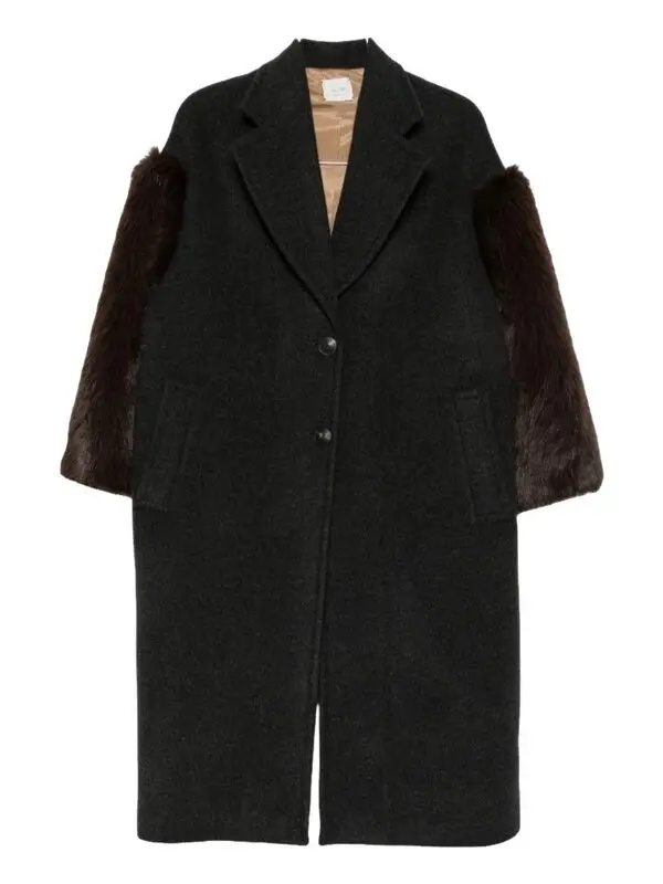 ALYSI Furspliced Lapel Long Wool Coat - Grey