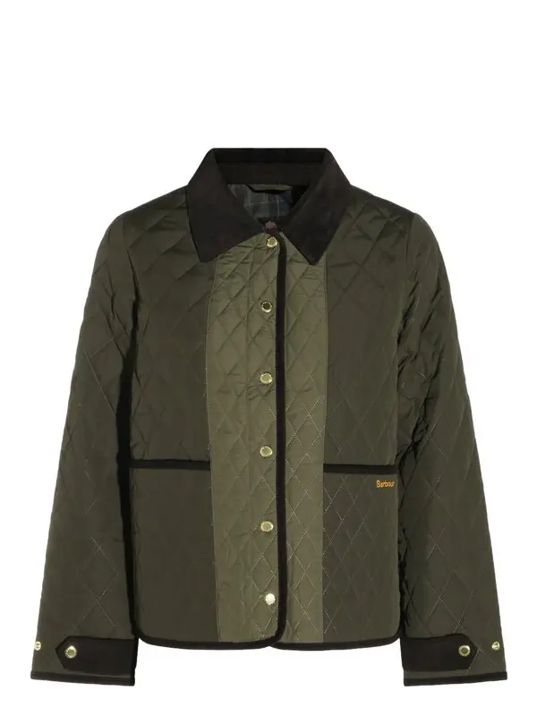 Barbour Corduroy Collar Diamond Quilted Cropped Jacket - Green