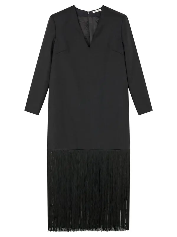 BY MALENE BIRGER Wool Mini Dress With Fringe Hem - Black