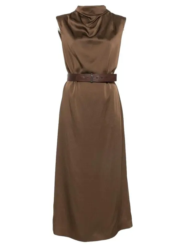 Brunello Cucinelli Belted Midi Dress - Brown