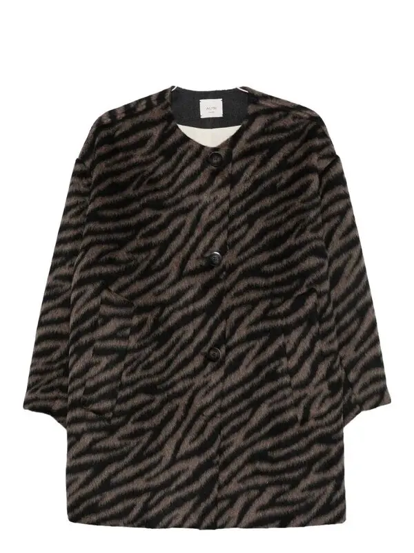 ALYSI Wool Coat With Tiger Print - Black