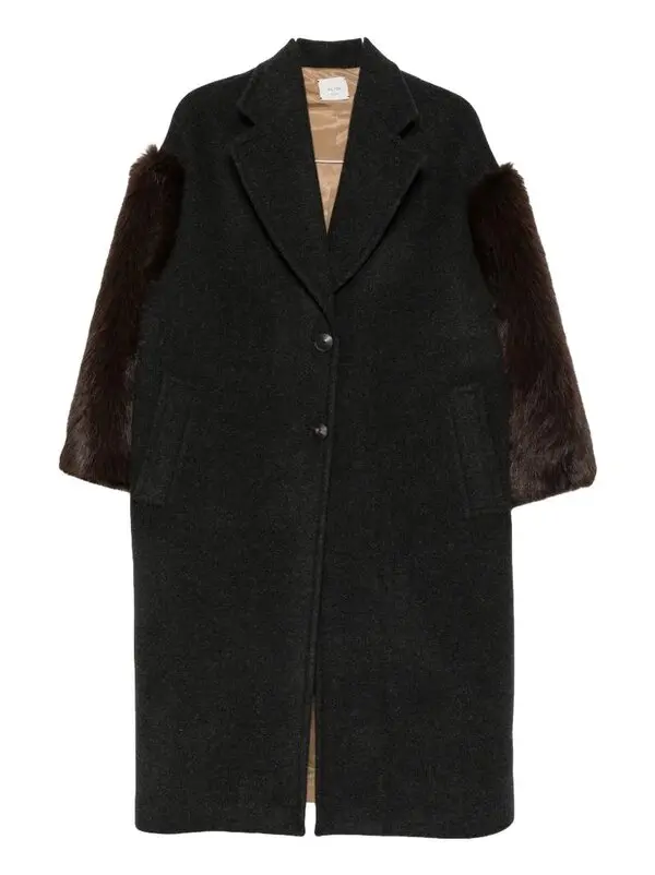 ALYSI Wool Blend Coat With Faux Fur Accents - Grey