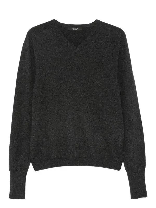 Gucci Cashmere V-neck Sweater With Ribbed Details - Grey