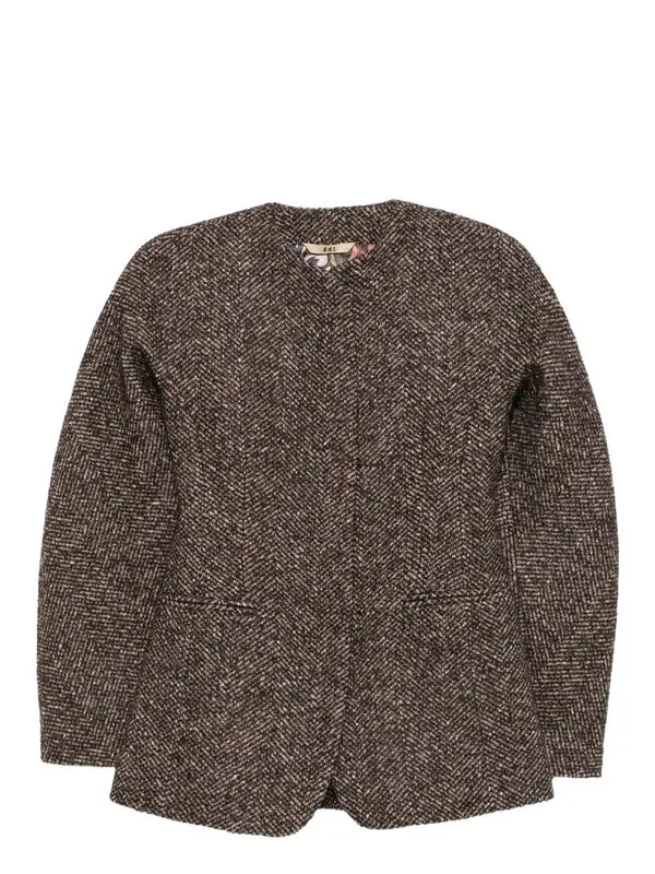 BAZAR DE LUXE Wool Blend Jacket With Herringbone Pattern - Brown