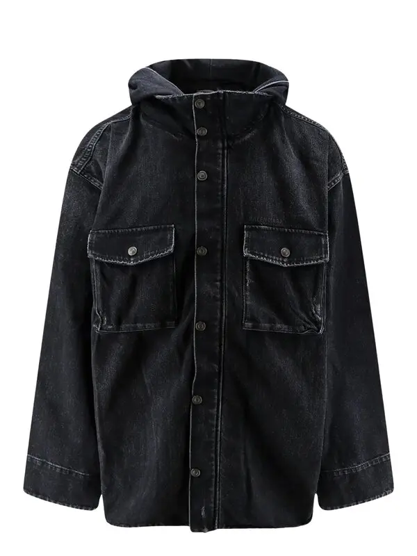 Balenciaga Hooded Denim Utility Jacket - Black