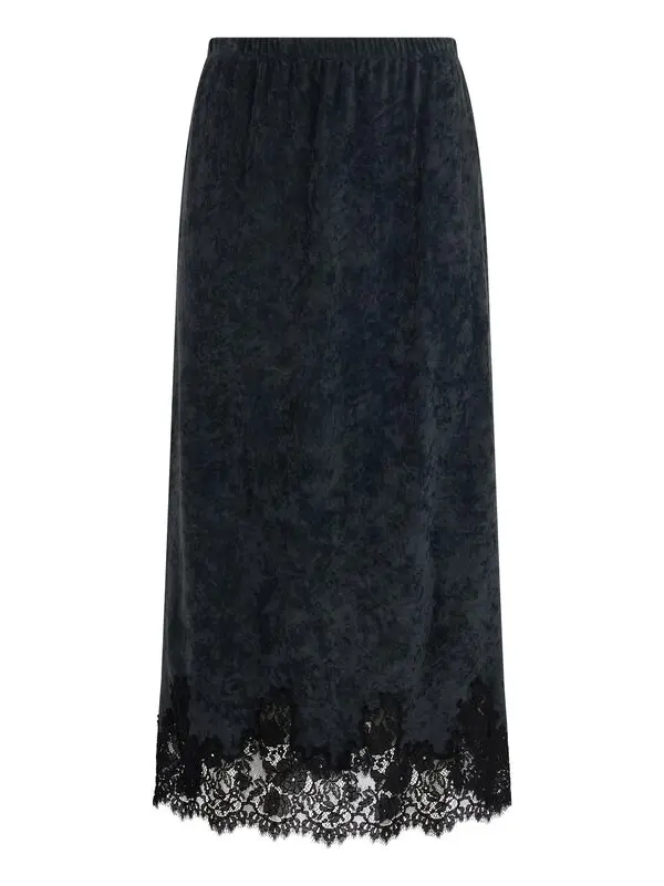 Alberta Ferretti Long Flared Skirt With Lace Hem - Black