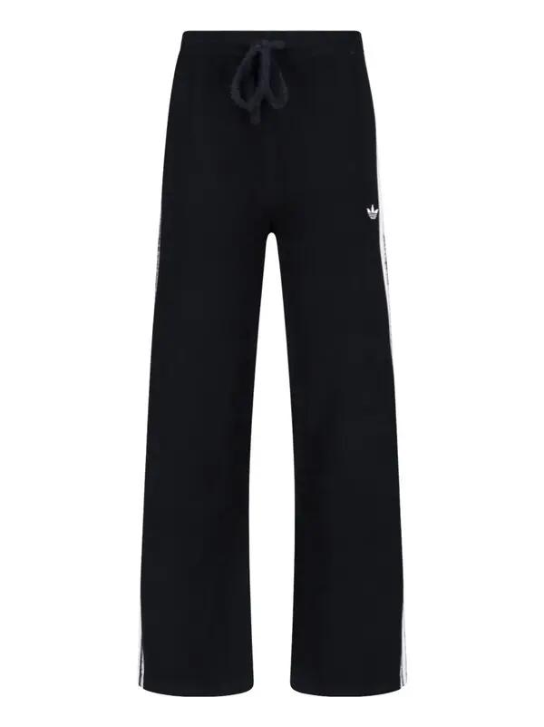 Adidas Wide-leg Knit Sweatpants With Signature Stripes - Black