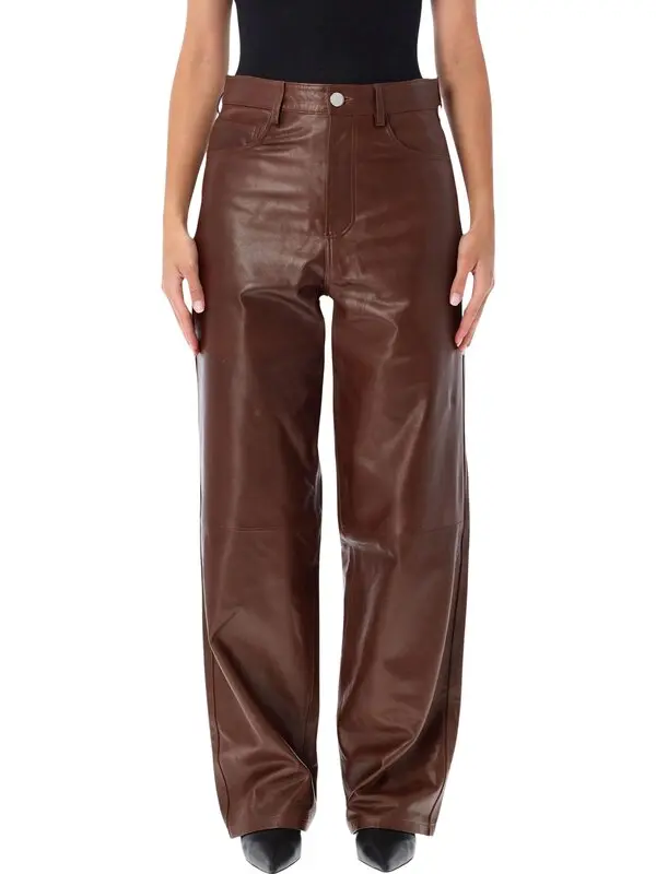 RÓHE High-waist Leather Straight-leg Trousers - Tobacco