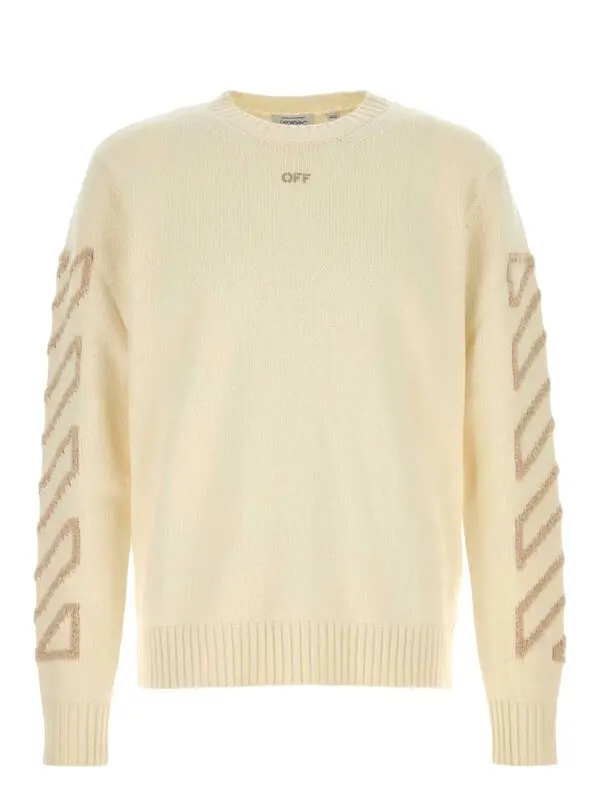 Off-White Cream Wool Blend Crew Neck Sweater - Yellow