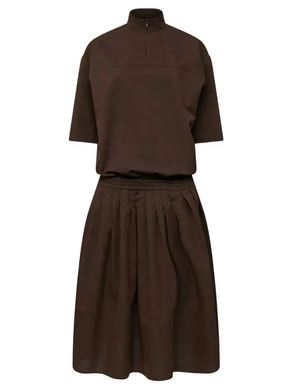 MAISON MARGIELA High Neck Pleated Midi Dress - Brown