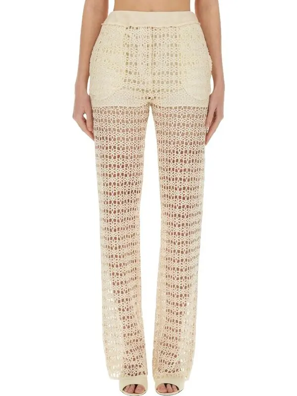 ALYSI Wide-leg Cotton Macramé Pants - Beige