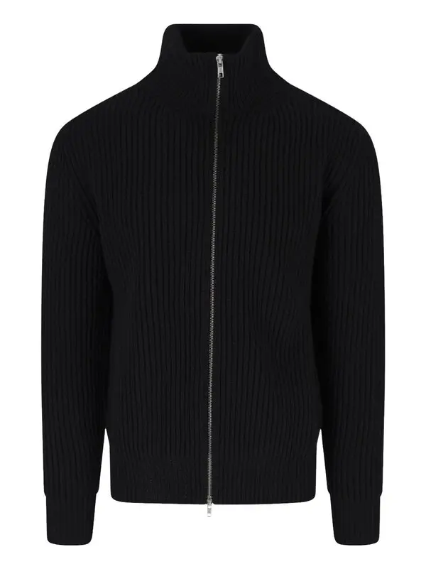 MAISON MARGIELA Ribbed Zip-front Mock Neck Sweater - Black