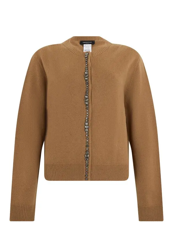 Fabiana Filippi Embellished Zip-front Knit Cardigan - Camel