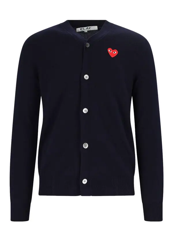 Play Comme Des Garcon Wool Cardigan With Heart Motif - Blue